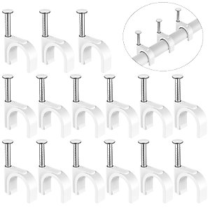 Cable Clips White - AOPOCKAN TECH 100 Pieces Ethernet Cable Clips with Steel Nails 8mm Cord Holder for Cat8 Cat7 Cat6 Round Ethernet Cable - 0.32 inch