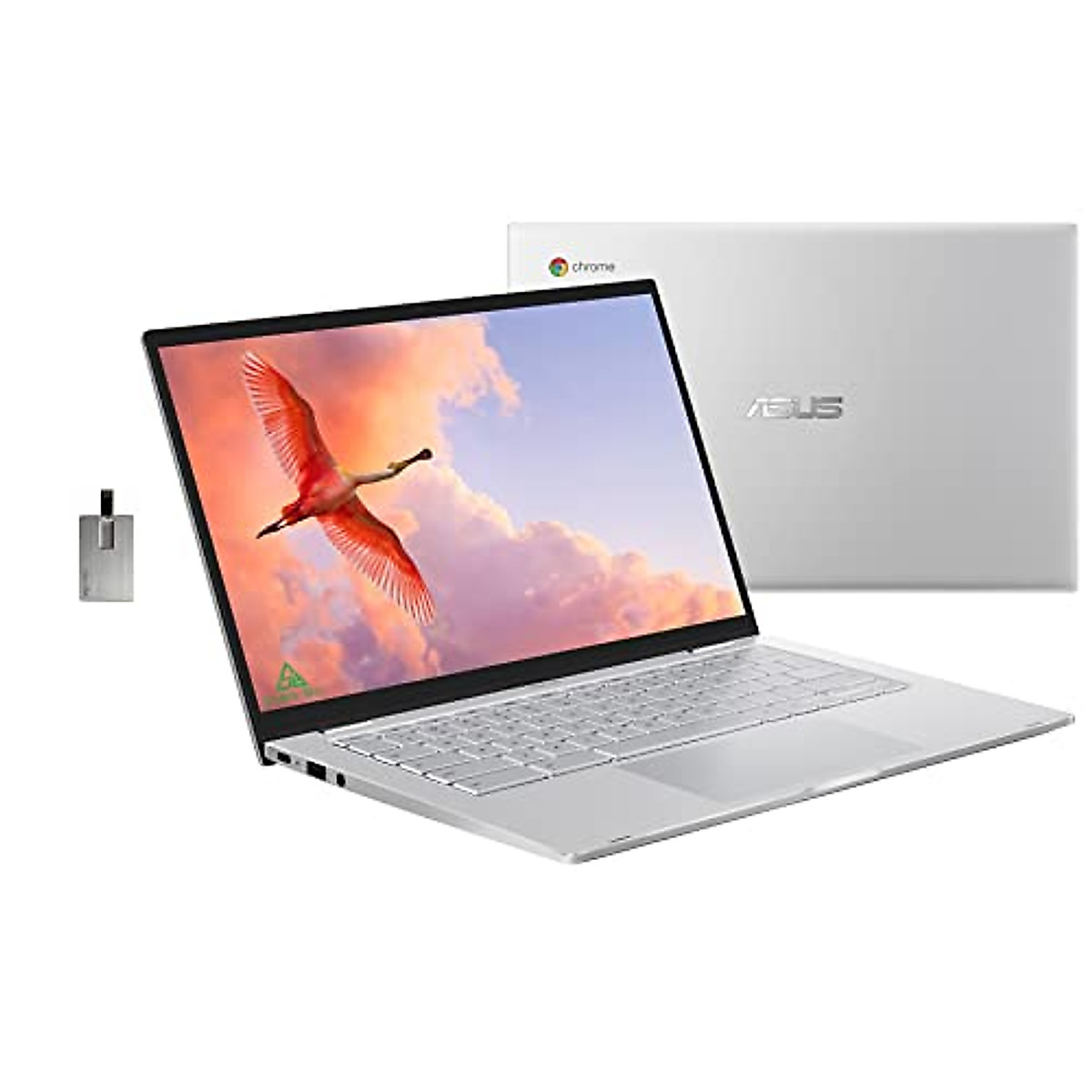 ASUS 2022 14" FHD Chromebook Laptop, Intel Core M3-8100Y Processor, 8GB RAM, 64GB eMMC Flash Memory, Intel HD Graphics, HD Webcam, Chrome OS, Silver, 128GB Snowbell USB Card