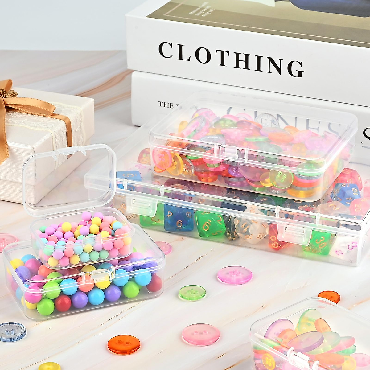 Mauproy 24 Pack Mixed Sizes Small Plastic Storage Containers, Mini Rectangular Small Items Organizer Boxes with Hinged Lids and Labels for Craft Jewelry Beads