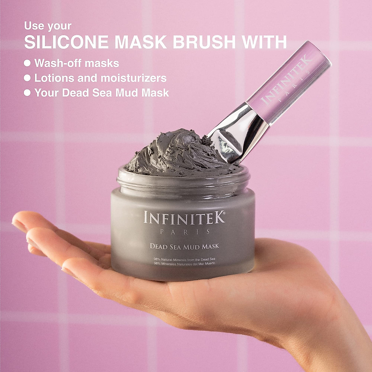Infinitek Paris Silicone Face Mask Brush - Premium Skin Care Tool for Facial, Sleeping Masks, Mud Masks, and Body Lotion Application. White Facial Cleansing Mask Brush, and Face Mask Applicator