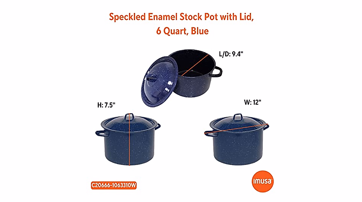 IMUSA USA Blue 6-Quart Enamel Stock Pot for Large-Batch Cooking
