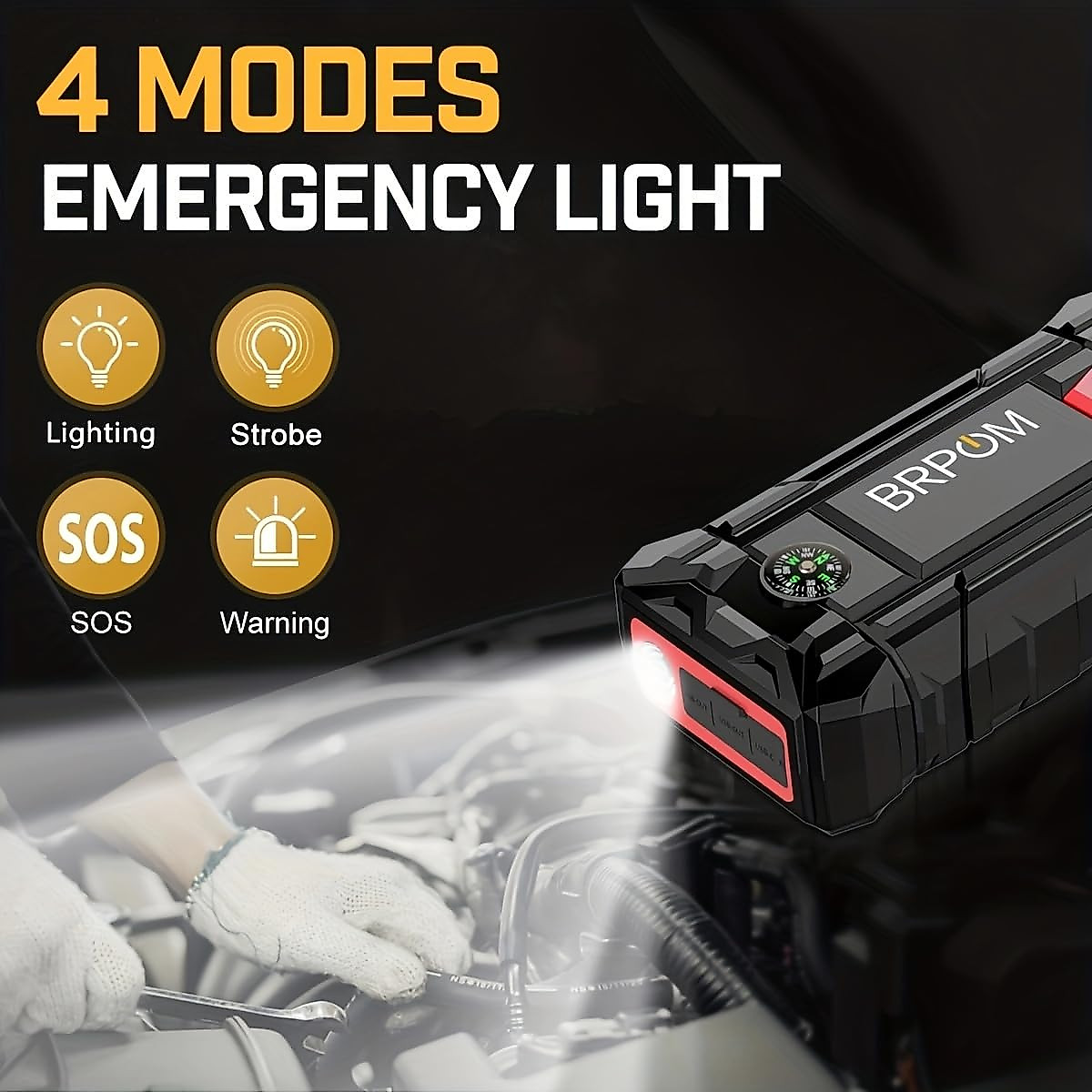 BRPOM Car Jump Starter, 4000A Peak 15800mAh (up to 7.0L Gas or 5.5L Diesel Engine, 30 Times) 12V Auto Booster Battery Pack Jump Box with Quick Charger Smart Jump Cables