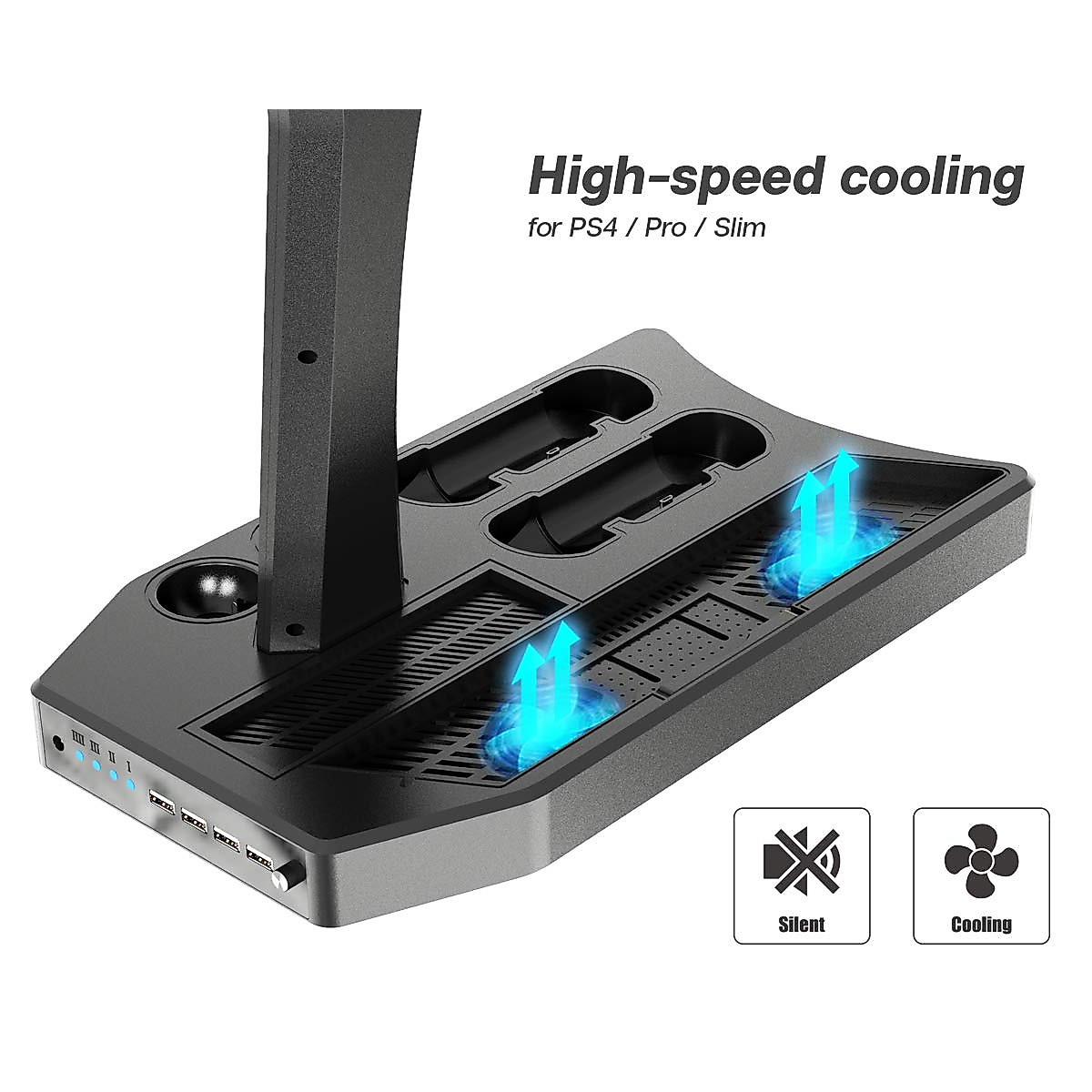 ElecGear Vertical Charging Stand with Cooling Fan PSVR Headset Storage Stand, Docking Station Charger Dock for Move and DualShock 4 Controller, PlayStation , PS VR