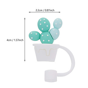 SEWACC 2 Pcs Straw Covers Silicone Straw Caps Reusable Drinking Straw Tips Lids Straw Toppers for Home Office (Cactus)