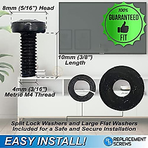 ReplacementScrews VESA Compatible M4 10mm TV/Monitor Wall Mount Screws for 75x75mm and 100x100mm Brackets. Metric Screws & Washers for Mounting Any TV/Monitor Brand.