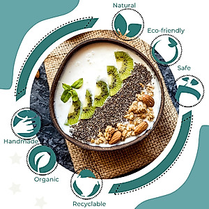 ENEOCARE Set of 6 Natural Coconut Bowls and Wooden Spoon Sets | Organic Reusable Eco-friendly Smoothie Bowls and Spoons, Forks | Perfect for Smoothie Bowls, Acai Bowls, Buddha Bowls (6)