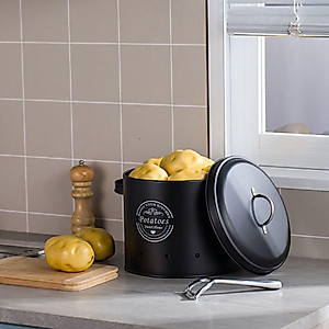 3Pcs Potato and Onion Storage Bin Set, Kitchen Vegetable Storage Tins, Onion Storage Garlic Keeper, Carbon Steel Farmhouse Potatoes Holder for Potatoes, Onions (Black)