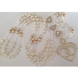 San Joaquin Creations Non-catholic Wedding Lasso Ivory Color Crystal Pearls Gold Plated With Rhinestones Heart/Lazo De Boda No Catolico