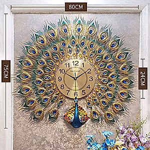 Wall Clock Peacock Wall Clock European Peacock Home Decor Wall Clock Living Room Silent Wall Clock,80CM