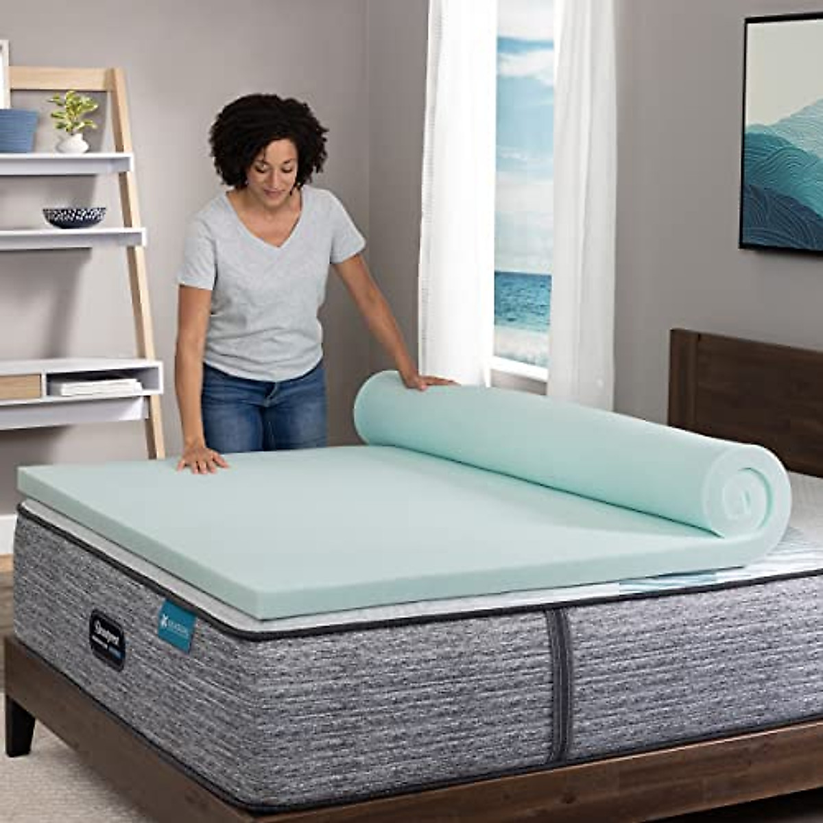 Beautyrest Thermagel Deluxe Cooling Pressure-Relieving Memory Foam Mattress Topper, Twin XL, 2-Inch Blue