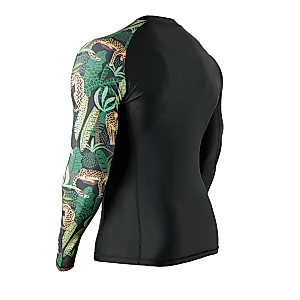 HUGE SPORTS Men's Rash Guard Long Sleeves UPF 50+ UV Sun Protection Quick Drying Splice Compression Swim Shirts Black Leopard