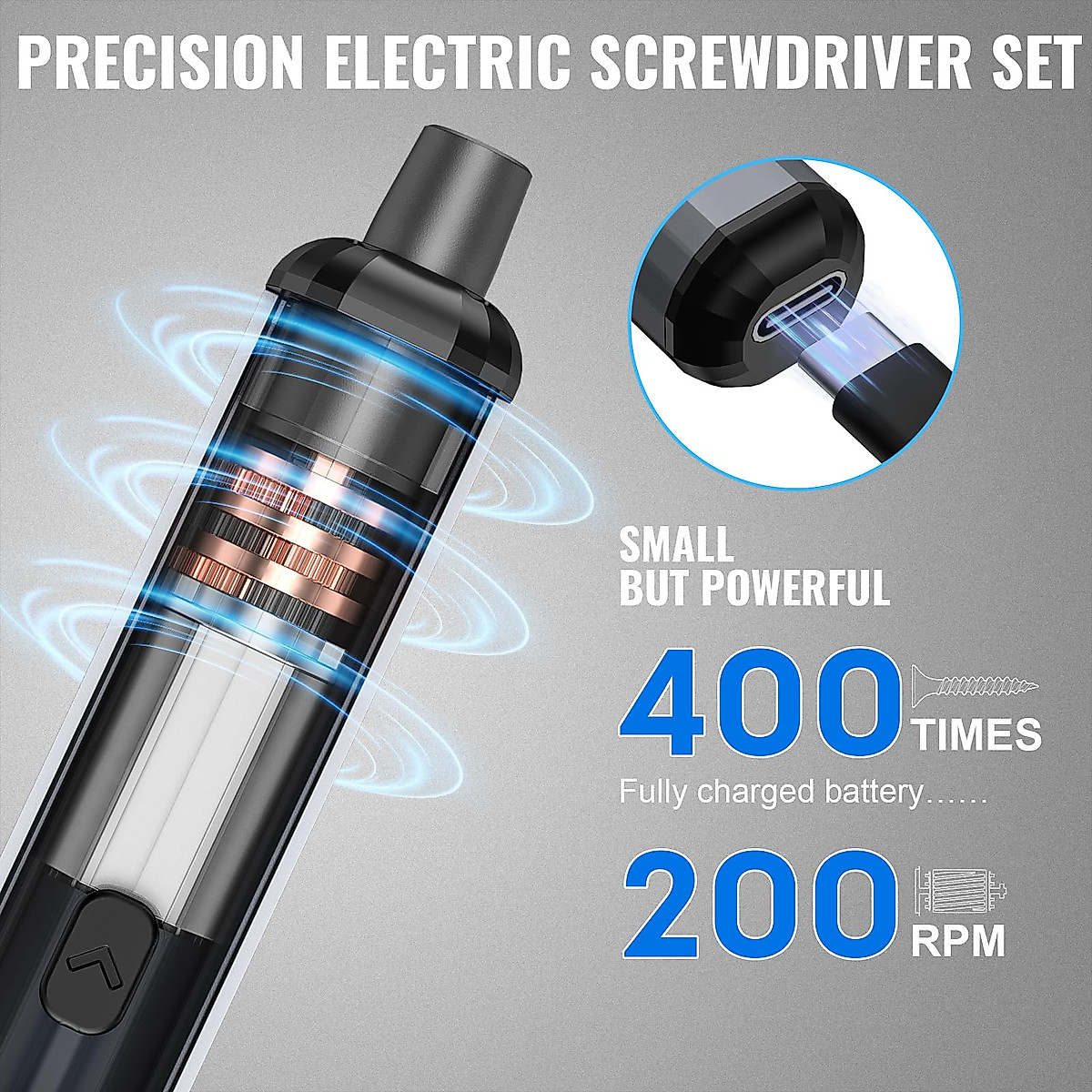 Mini Electric Screwdriver 3.7V, Cordless Screwdriver Set, Precision Electric Screwdriver 72-in-1 Magnetic Bits, Rechargeable Portable Repair Tool Kit for Electronics Laptops Glasses Clocks