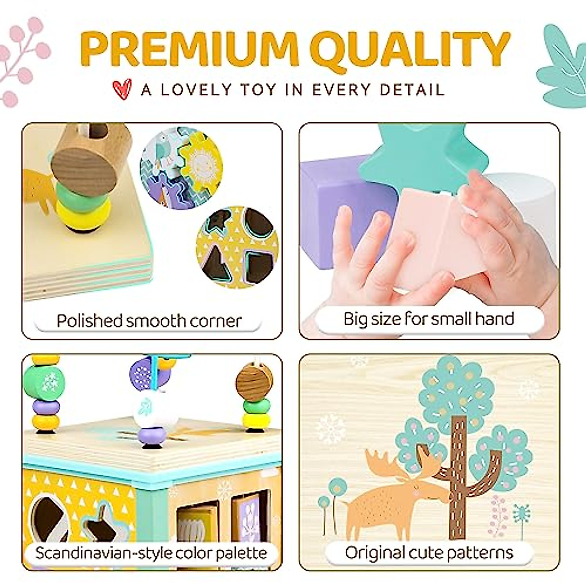 Wooden Activity Cube Montessori Toys for 18M+ Toddlers 1-3 Learning Toys for 1 + Year Old Boys Girls Baby Sensory Interactive Toys Birthday Gift