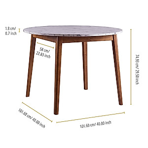 Teamson Home Ashton Round Shape Dining Table Desk with Storage Faux Marble Top for Living Room Home and Office, 30 Inch Height, Walnut