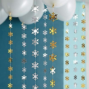Winter Wonderland Shining Silver Gold Snowflakes Garland Kit Christmas Hanging Decoration Winter Wonderland Party Decor Kids Frozen Birthday Christmas Tree Decor/New Year/Baby Shower