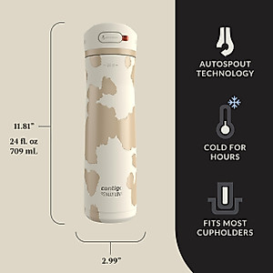 Contigo x Ally Love Stainless Steel Vacuum-Insulated Water Bottle with AUTOSPOUT Easy-Clean Lid, Leak-proof Drinking, Keeps drinks cold for 24 hours, BPA-Free, 24oz., Ashland Chill 2.0, Oatmilk