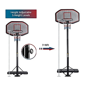 Yaheetech Portable Basketball Hoop,7 to 10 FT Adjustable Height Basketball Stand System for Youth Adult Indoor Outdoors w/Wheels & 43 Inch Backboard