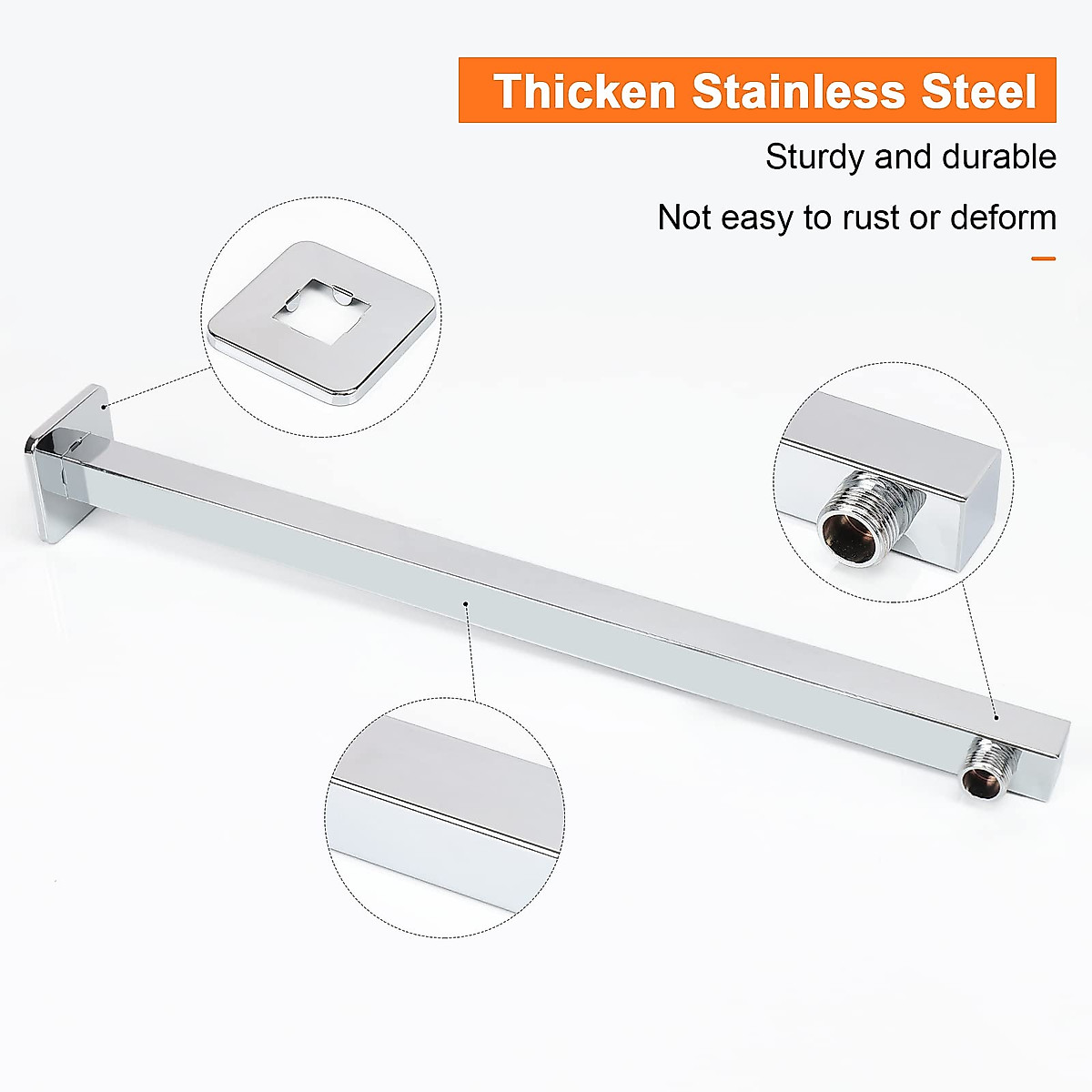 HarJue Shower Arm, Rain Shower Head Extension Extender, With Flange and Teflon Tape, Made of Thicken Stainless Steel for Bathroom Rainfall Showerhead (20 Inch, Chrome)