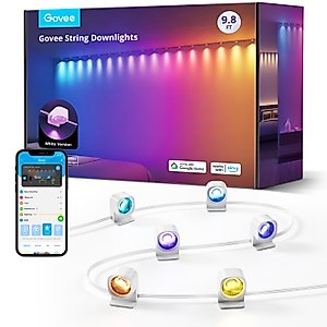 Govee RGBIC String Downlights, Smart LED String Lights Works with Alexa, Color Changing Indoor Wall Light Fixture for Party, New Year & Daily, Music Sync, 9.8ft with 15 LEDs, White
