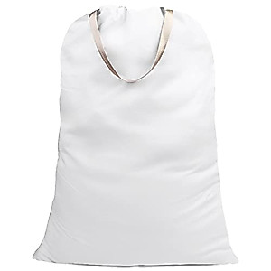 Sanlykate Large Canvas Cotton Laundry Bag with Drawstring & Handles, Heavy Duty Durable Dirty Clothes Organizer, Tear Resistant Hamper Liner Storage Bag, Travel Sack, 25.5 x 34inch - White