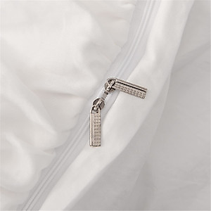 Soukach/SOUKECHY White Shabby Chic 3 Pieces Bedding,Vintage Ruffled Queen Duvet Cover Set with 2 Layers Ruffles,Soft Brushed Microfiber Set with Zipper Closure(Queen, White)