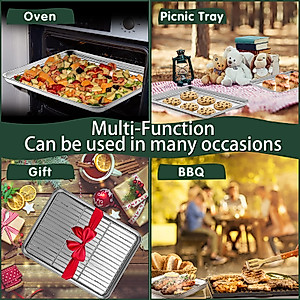 Quarter Sheet Pan with Wire Rack Set [2 Baking Sheets + 2 Cooling Racks], CEKEE Stainless Steel Cookie Sheets for Baking with Baking Rack, Nonstick Heavy Duty & Dishwasher Safe, Size 12 x 10 x 1 Inch