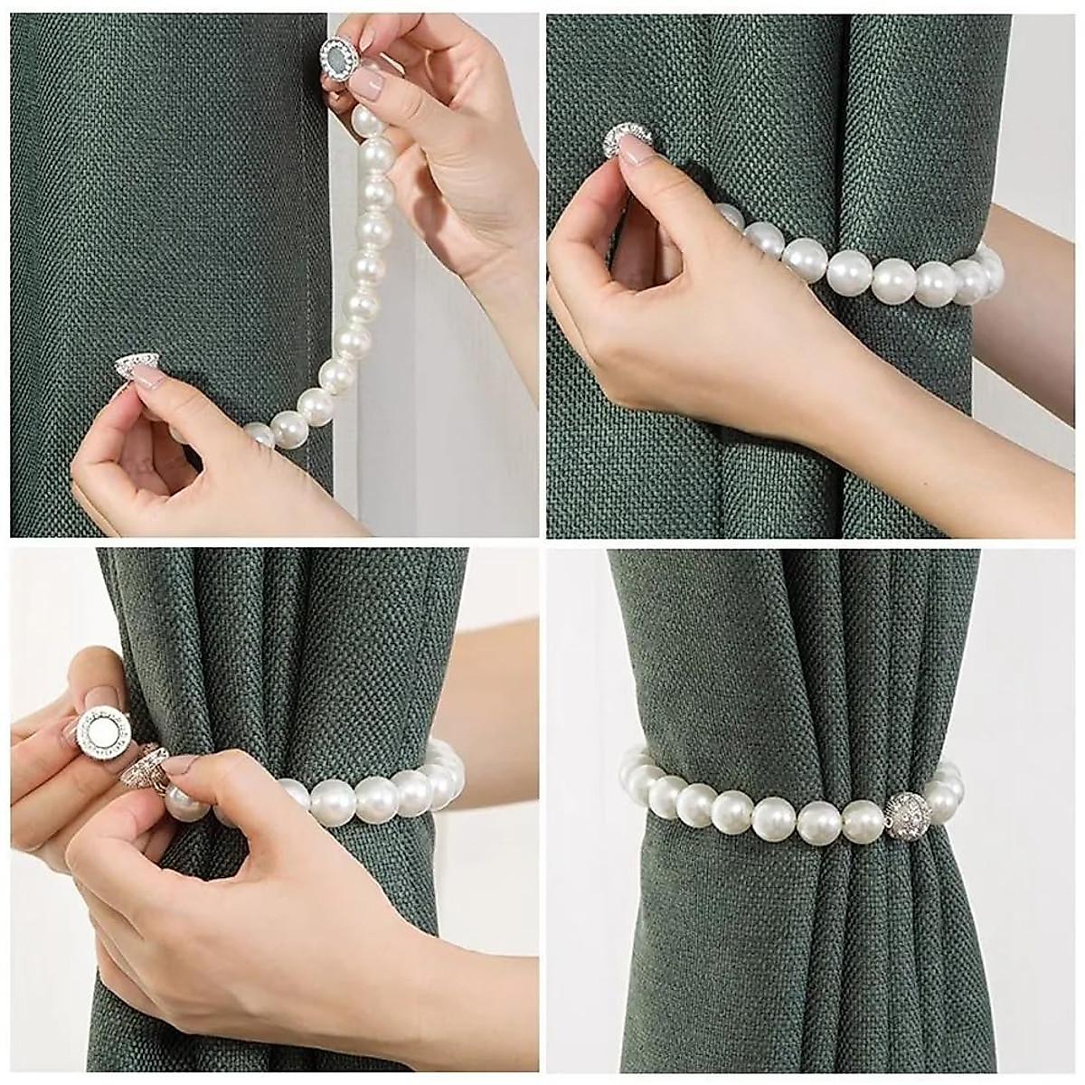 2Pcs Magnetic Pearl Curtain Buckle,Classics Pearl Magnetic Curtain Tiebacks,Rhinestone Magnetic Ball Straps Curtain Tiebacks Magnetic Clips Holdbacks Buckle Pearl White Style (25cm)