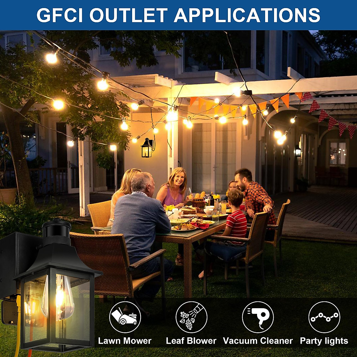 HIHUOS Porch Lights with GFCI Outlet, Dusk to Dawn Motion Sensor Outdoor Lights, 3 Lighting Modes Front Door Lights, Waterproof Exterior Light Fixture, Outside Wall Sconce for House Patio Garage
