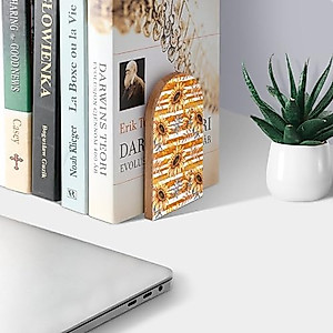 Autumn Sunflower Striped Pattern Book Ends Decorative Wood Bookends for Shelves Kids Room Desk Home Office Book Stoppers for Magazines,Books, DVDs, 1 Pair/2 Pieces(5x3.1 in)