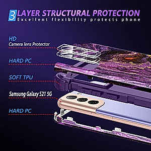 Miqala for Galaxy S21 5G Case with 2 Camera Lens Protector,Glow in The Dark Three Layer Shockproof Heavy Duty Full Body Protective Case for Samsung Galaxy S21 5G,Deep Purple