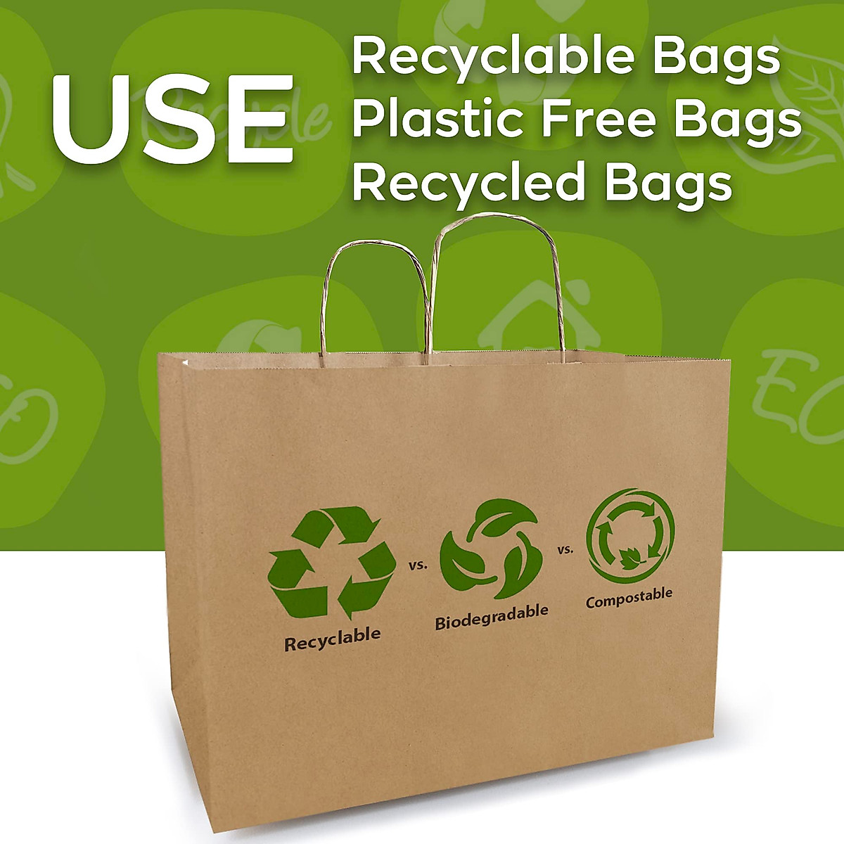 Qutuus 16x6x12 Inch 100 Pcs Kraft Paper Bags with Handles Bulk, Kraft Shopping Bags, Brown Paper Bags with Handles, Large Paper Bags for Small Business, Boutique Bags, Kraft Bags, Brown Gift Bags