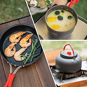 Alocs Camping Cookware, Alumina Camping Cooking Set with Camping Kettle, Lightweight Portable Camping Gear, Non-Stick Camping Pan Included Storage Carry Bag for Outdoor Backpacking Hiking and Picnic