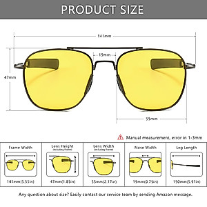 SUNGAIT Men’s Night Vision Driving Glasses Military Style Pilot Aviator eyewear (Night Lens/Gunmetal Frame) A285QKYS