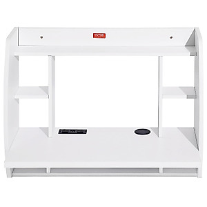 VEVOR Floating Wall Mount Computer Desk Socket and 70.9 in (1.8 m) Power Cord for Home Office, Space Saving with Storage Shelves and Cubby, White