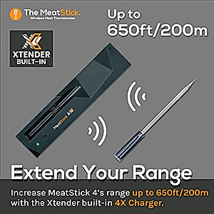 MeatStick 4X Set | Quad Sensors Wireless Meat Thermometer with Bluetooth | 650ft Range | for BBQ, Kitchen, Smoker, Air Fryer, Deep Frying, Oven, Sous Vide, Grill, Rotisserie