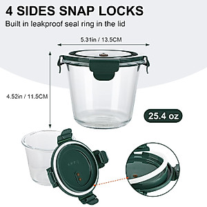 3-Cup/24 Ounce Glass Food Storage Containers, Round Glass Soup Container with Airtight Lids, Leak-proof Soup Stew Food Storage and Meal Prep Container, Microwave Freezer Safe, 1pcs