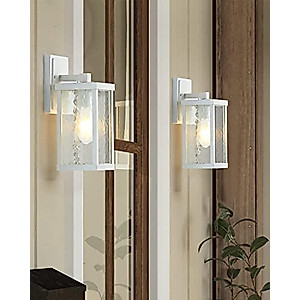 Youroke Outdoor Wall Lantern White, Modern Waterproof Wall Sconces Light Fixtures, Anti-Rust Aluminum Wall Mount Lamp with Water Ripple Glass Shade, Porch & Patio Lights for House Garden Entryway