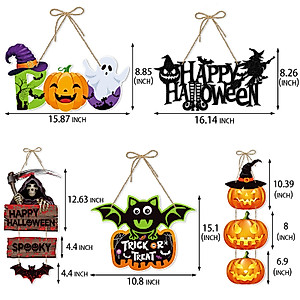 Halloween Home Front-Porch Door Hanger-Decor - 5pcs Scary Party Paper Signs Banners,Bats Spooky Creepy Ghosts Skulls Skeleton Pumpkin Wall Hanging Indoor Decorations Lasting Surprise…