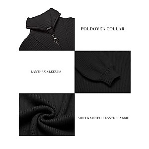 HOTOUCH Women Causal Long Sleeve V Neck Knit Sweater Dresses 1/4 Zip Pullover Sweater Dress Loose Jumper Sweaters (Black S)