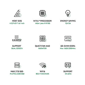 TRIGKEY Micro Computer 12th Gen Intel N100 4C/4T 16G DDR4 500G M.2 PCIE1 SSD G4 Small PC W11 Desktop PC,Wi-Fi 6 Working Mini Desktop, 4K@60Hz UHD Graphics Dual Display/BT 5.2/W11