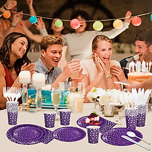 175PCS Purple Party Decorations Purple Plates and Napkins Party Supplies for 25 Guest,Purple and Silver Party Decorations Purple Paper Plates for Baby Shower,Wedding,Birthday,Graduation Party