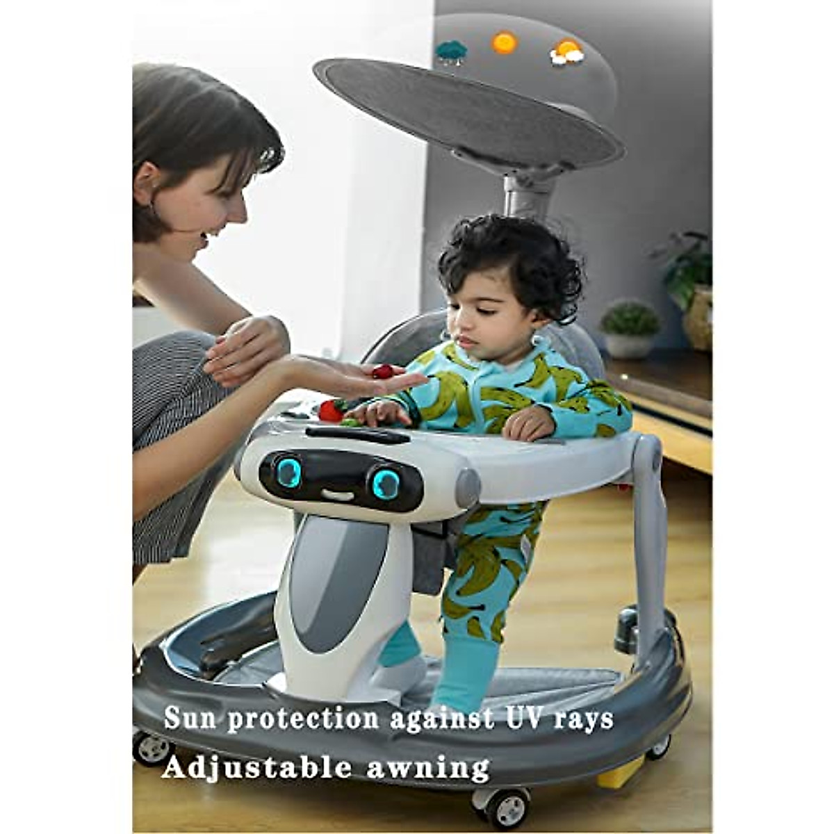 Rrunzfon Baby Walker U-Shaped Walker Prevent O-Legs Multifunctional Anti-Rollover Walker Suitable for More Than 6 Months 360-degree Silent Wheel Light and Music-Dan Hong 8