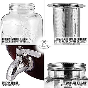 Zulay Kitchen 1 Gallon Cold Brew Coffee Maker with EXTRA-THICK Glass Carafe & Stainless Steel Mesh Filter - Premium Iced Coffee Maker, Cold Brew Pitcher & Tea Infuser