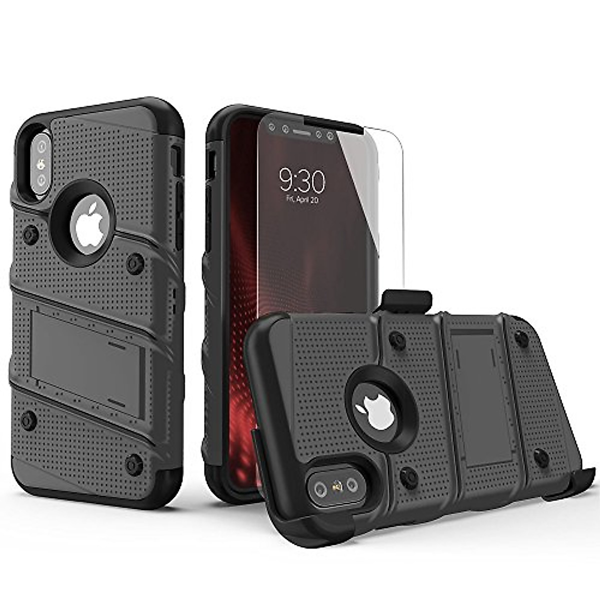 Zizo Bolt Series Compatible with iPhone Xs Max case Military Grade Drop Tested with Tempered Glass Screen Protector Holster Kickstand Gun Metal Gray