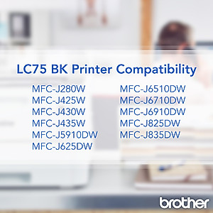 Brother Genuine High Yield Black Ink Cartridge, LC75BK, Replacement Black Ink, Page Yield Up To 600 Pages, LC75