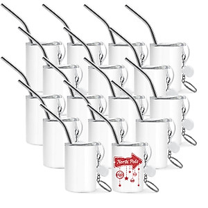 YOUKE OLA 16 Pack Sublimation Shot Glasses Tumblers Blanks Stainless Steel Double Wall Mini Tumbler with Keychain Cute Shot Glasses Set Bulk for Sublimation Oven Printing, White 3oz