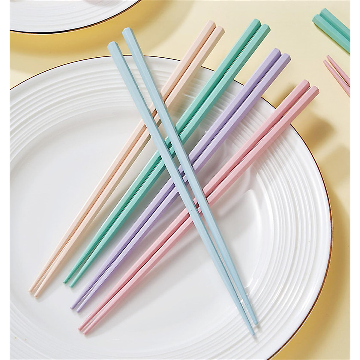 Chopsticks 5 Pairs Dishwasher Safe Reusable Easy to Use Chopsticks Set 9.5 Inches for Sushi, Ramen, Asian Cuisine, Matte Non-slip (Light 5 colors)