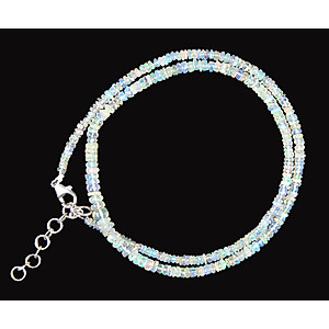 Myhealingworld Natural White Base Ethiopian Opal Gemstone Beads 16 Inch Beaded Necklace with Additional 2 inch 92.5 Sterling Silver Extension. Bead Size Varies from 2mm to 5mm.