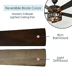 RIVER OF GOODS 52 Inch LED Modern Farmhouse Ceiling Fan with Light - Elegant Rustic Cabin Ceiling Fans with Lights - Metal Drum Shade - Oil-Rubbed Bronze