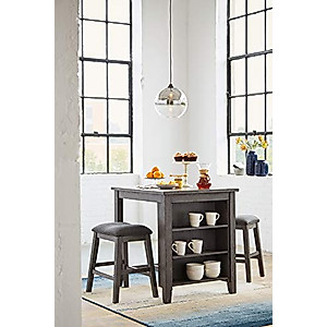 Signature Design by Ashley Caitbrook Counter Height Dining Room Table Set with 2 Upholstered Barstools, Gray